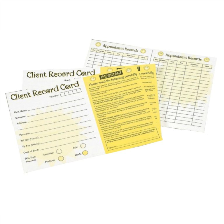 Client Record Cards – 100 Pack | Blue Tanning & Beauty